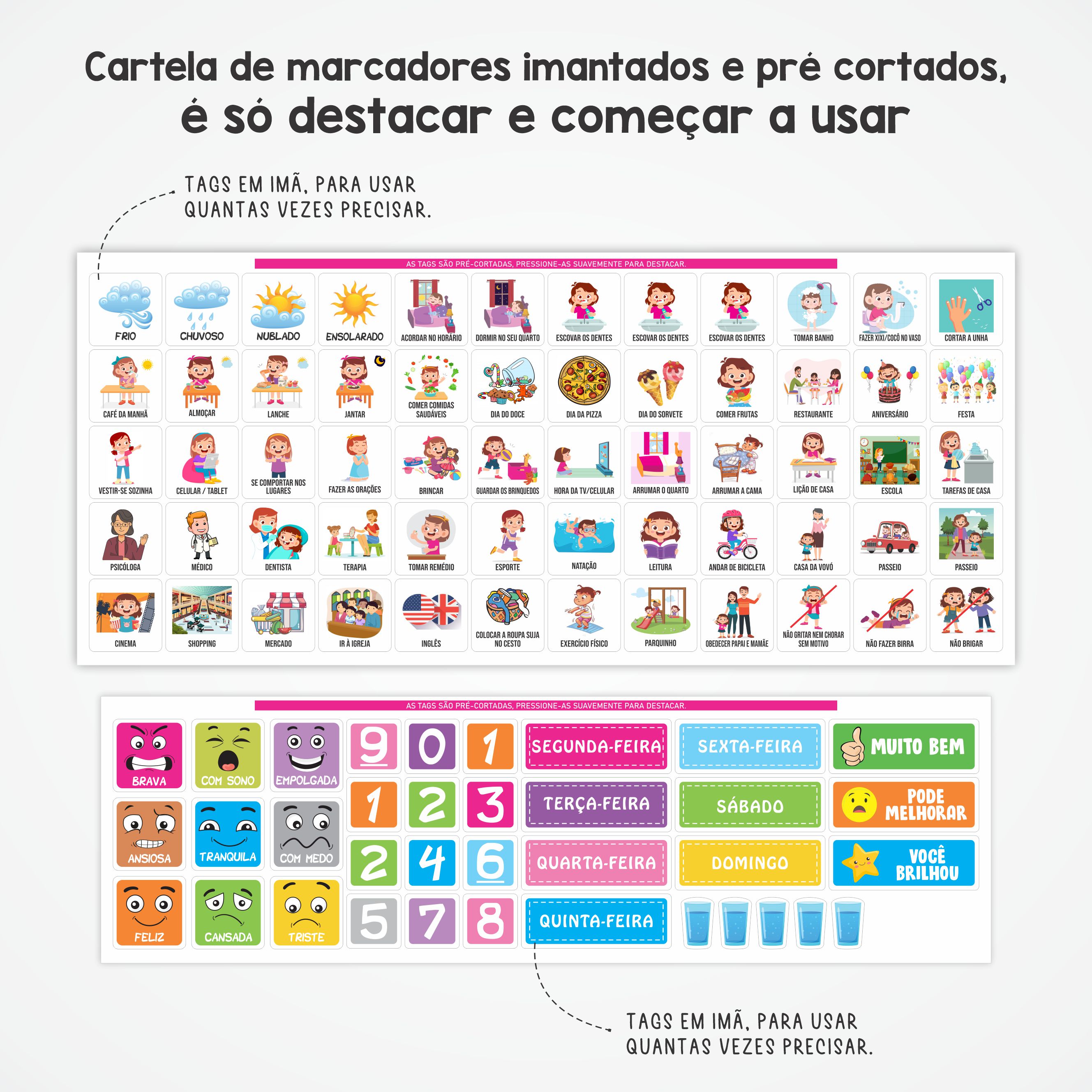Quadro De Rotina DiÁria Infantil PadrÃo Imantado Para Geladeira