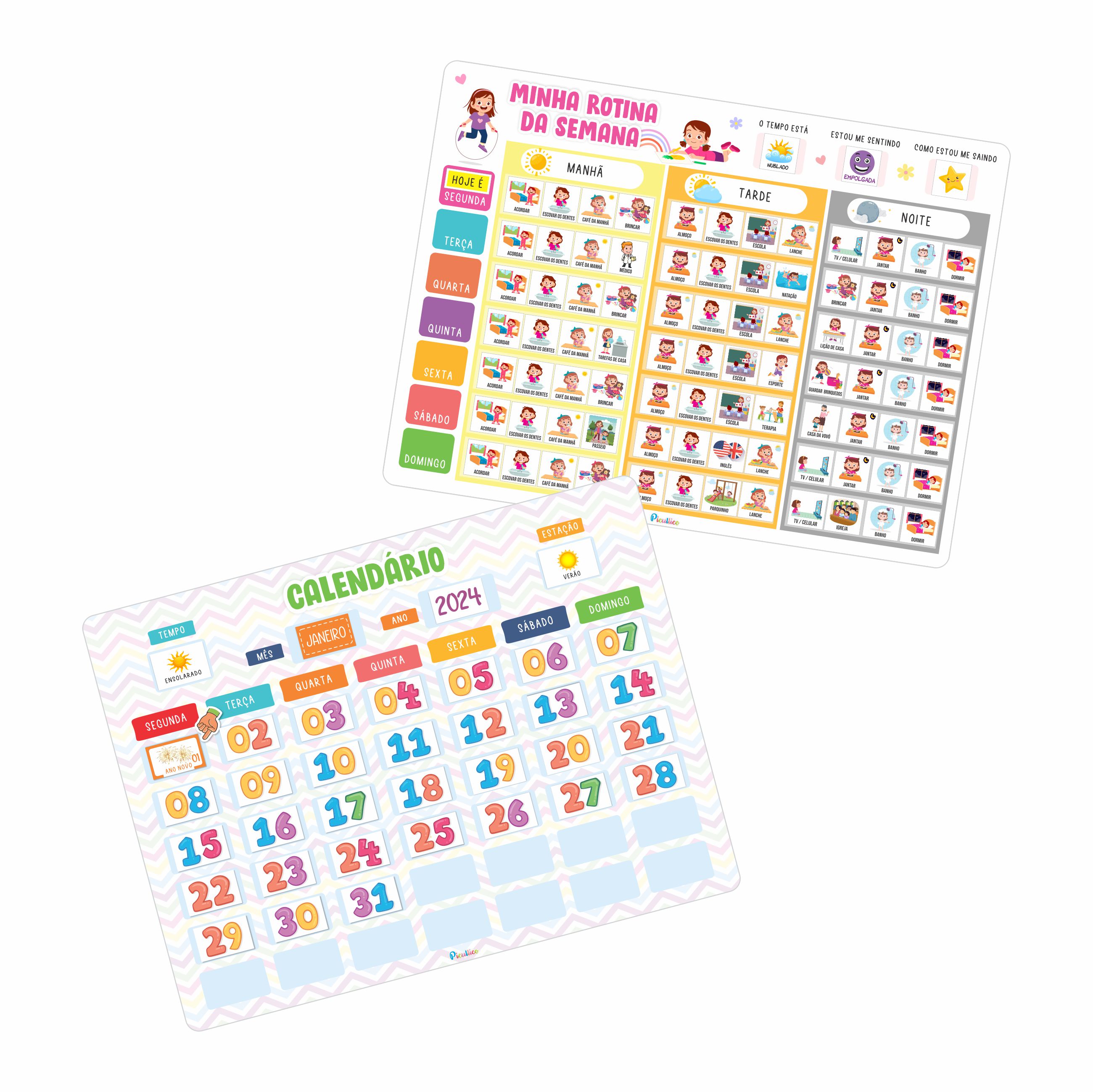 Kit Quadros Educativos Rotina Semanal CalendÁrio Interativo Para