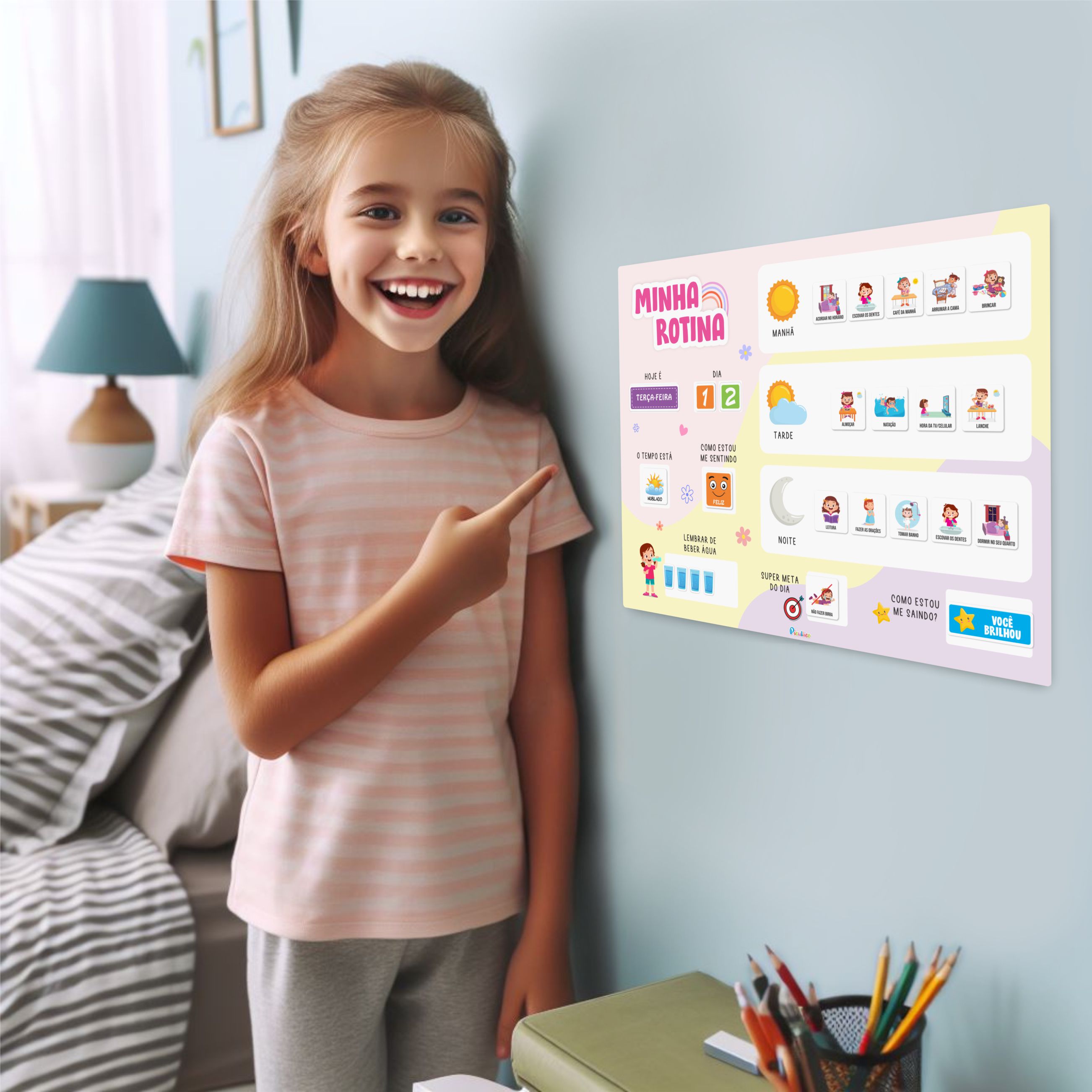Quadro De Rotina DiÁria Infantil PadrÃo MetÁlico Para Parede