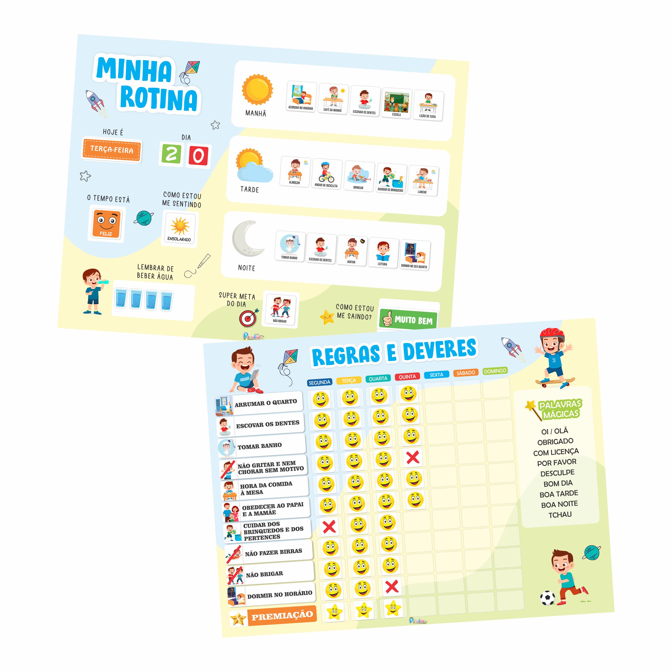 Kit Quadros Educativos Rotina DiÁria Incentivo Regras Imantado Para